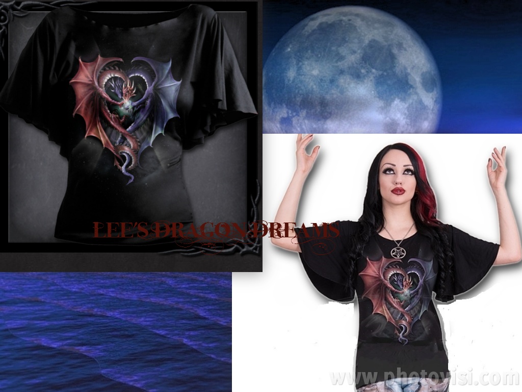 Latin Boat Neck Gothic DRAGON HEART Bat wing TOP 6 8 10 12 14 16 18 20 ...